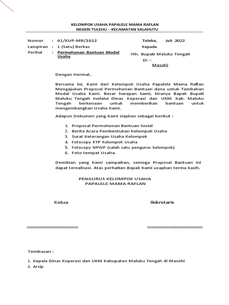 Proposal Bantuan Modal Usaha Kelompok | PDF