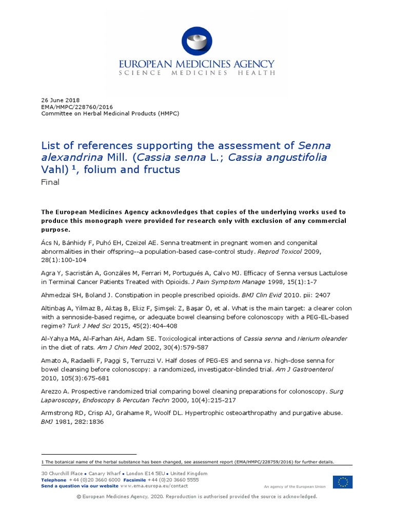 List of References Supporting The Assessment of Senna Vahl), Folium and ...