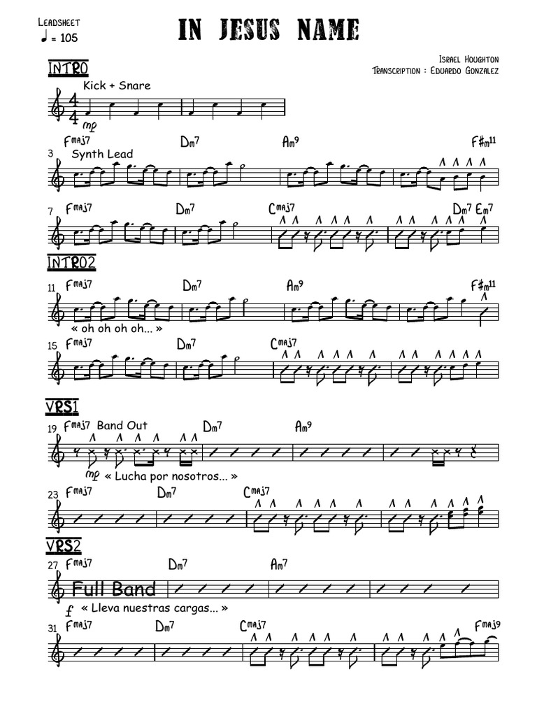 In Jesus Name (Israel Houghton, Leadsheet, CMajor, Eduardo Gonzalez ...