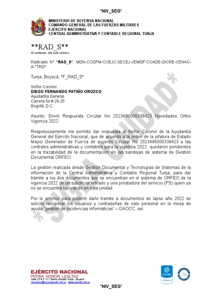 Oficio Gestión para Archivo - AYUEJERCITO | Descargar gratis PDF | Gobierno