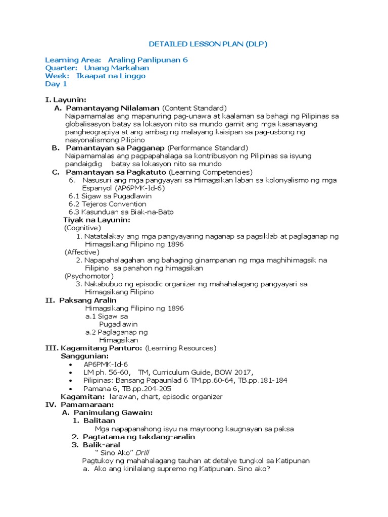 Detailed Lesson Plan (DLP) Learning Area: Araling Panlipunan 6 Quarter ...