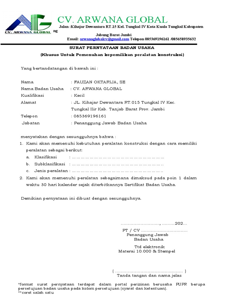 Form Surat Pernyataan Alat Untuk Pemenuhan Kepemilikan Peralatan | PDF | Komputer | Teknologi ...