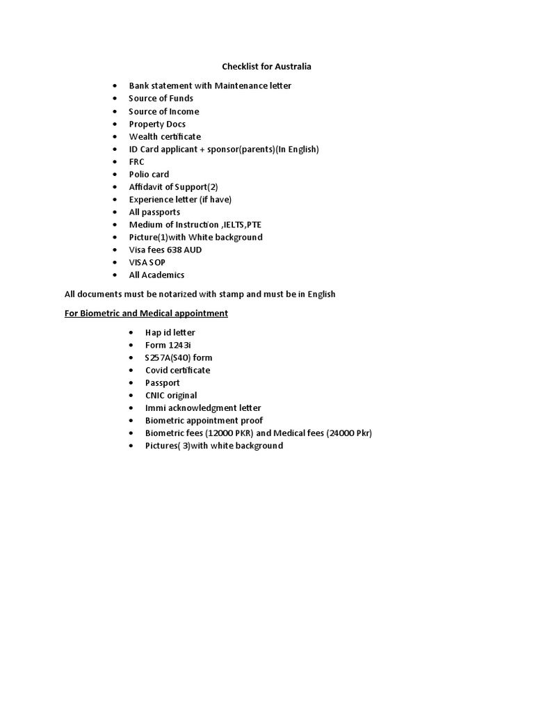 Checklist for Australia ( for Visa +GTE) (1) (2) (2) | PDF