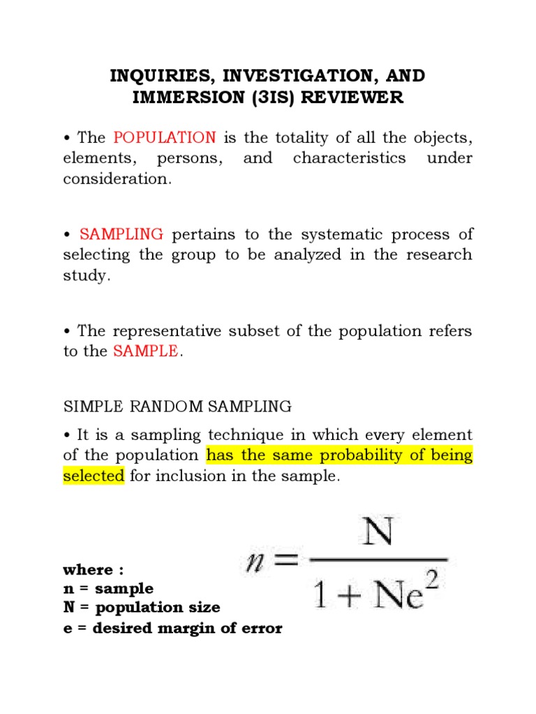 Inquiries, Investigation, and Immersion (3is) Reviewer: Population | PDF | Teaching Methods ...