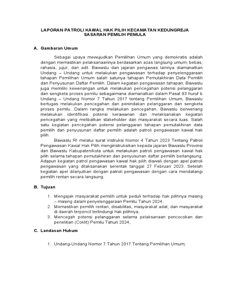 Laporan PATROLI KAWAL HAK PILIH (Pemilih Pemula) | PDF | Politik | Ilmu Sosial