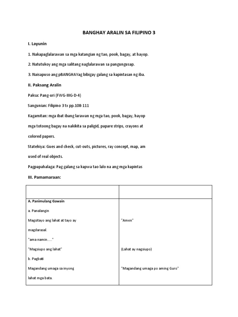 Filipino Lesson Plan | PDF