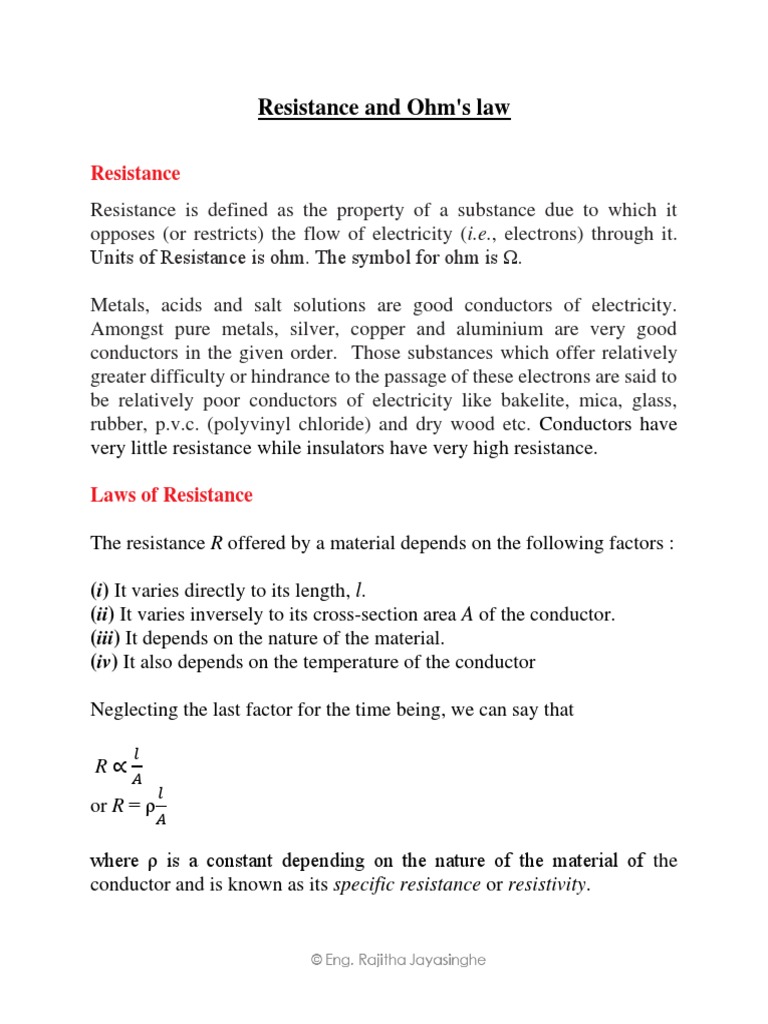 Resistors and Ohms Law | PDF | Resistor | Electrical Resistance And ...