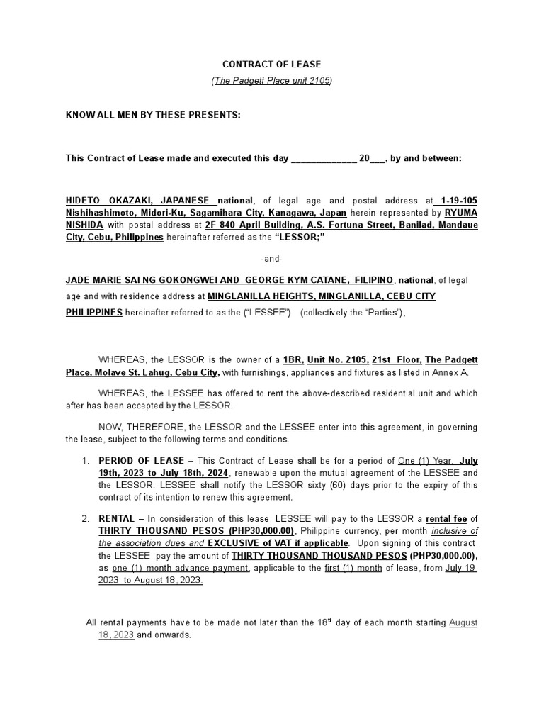 2307 PADGETT PLACE 2105 Draft of Lease Contract のコピー Google Docs | PDF | Lease | Private Law