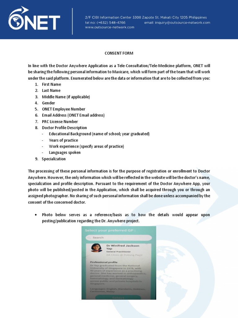 CONSENT FORM - Doctor Anywhere | PDF