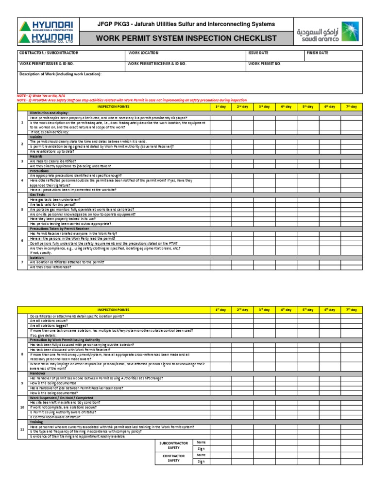 Jafurah Work Permit System Checklist | PDF