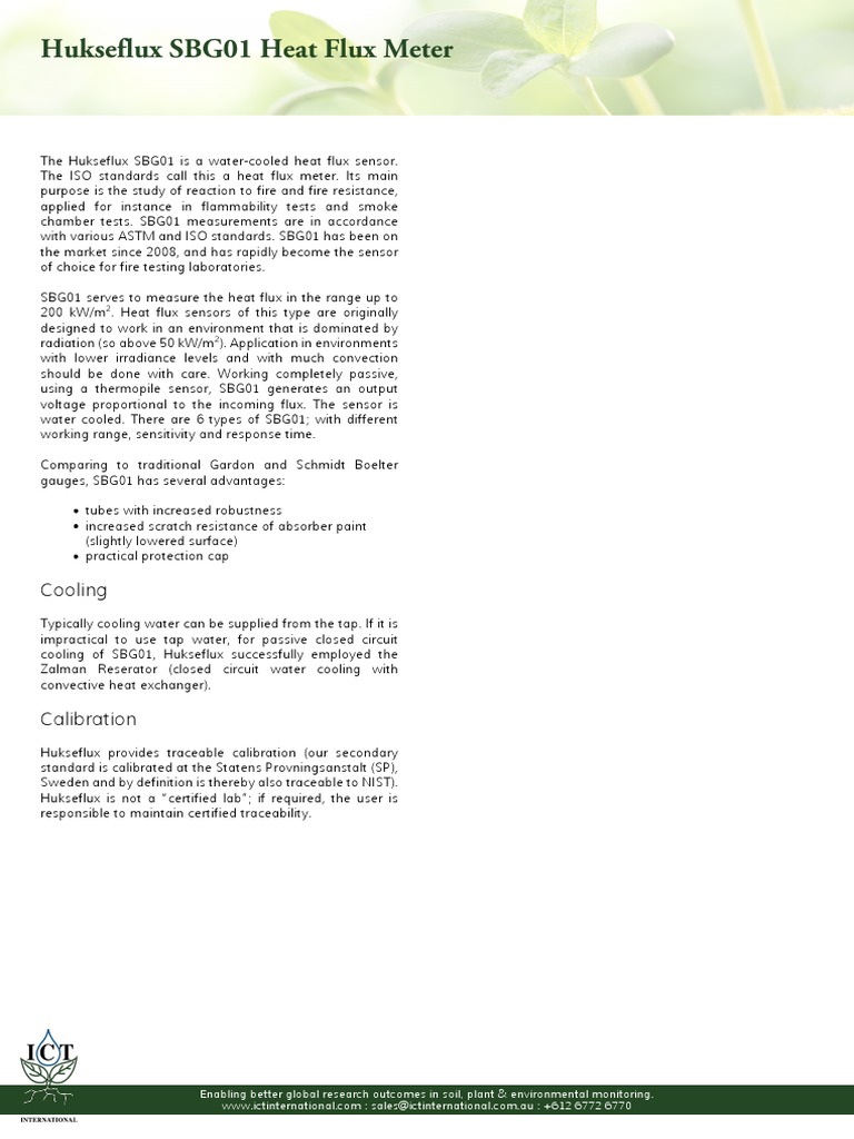 Hukseflux SBG01 Heat Flux Meter | PDF | Physical Sciences | Metrology