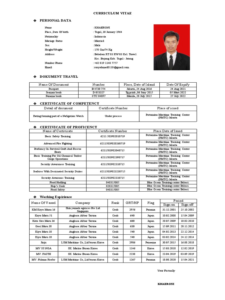 Curriculum Vitae Luar Negeri | PDF | Water Transport | Ships