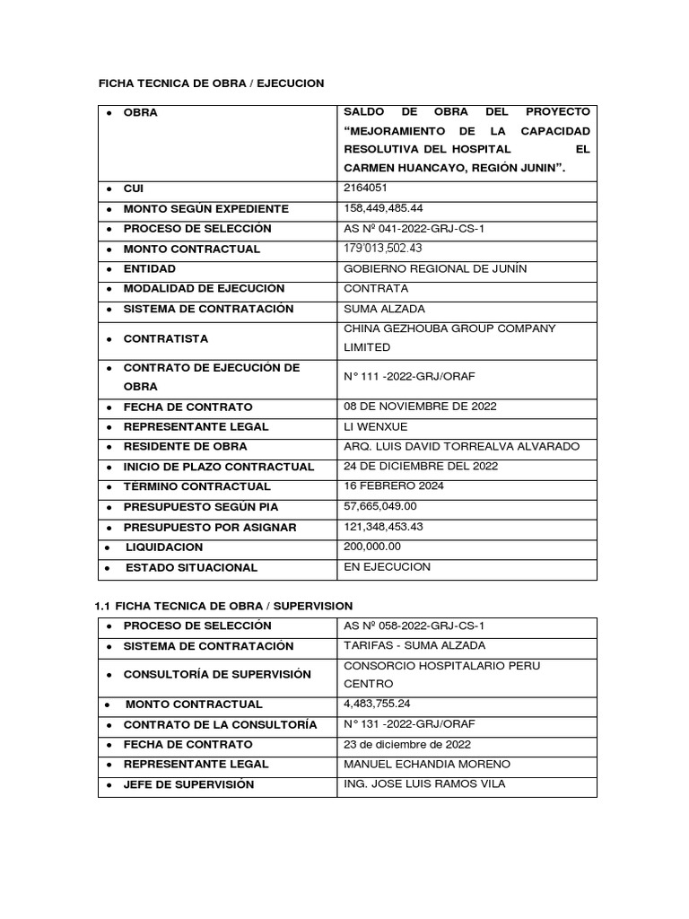 Ficha Tecnica de Obra - Carmen | PDF