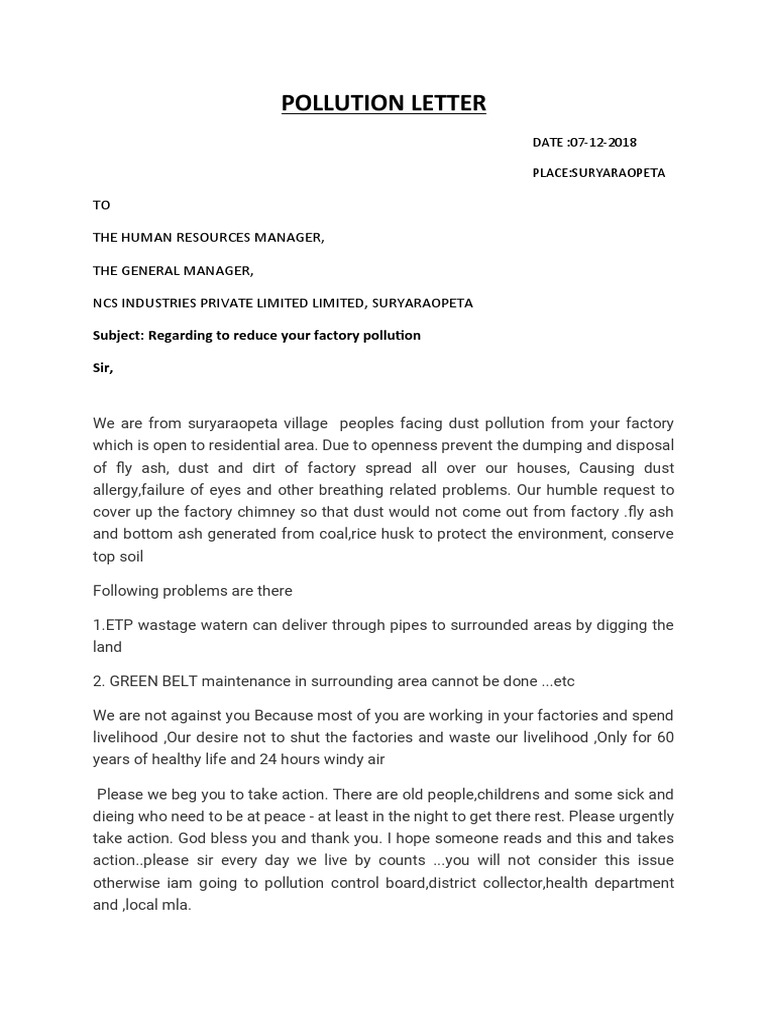 Pollution Reduced Requested Letter NCS | PDF