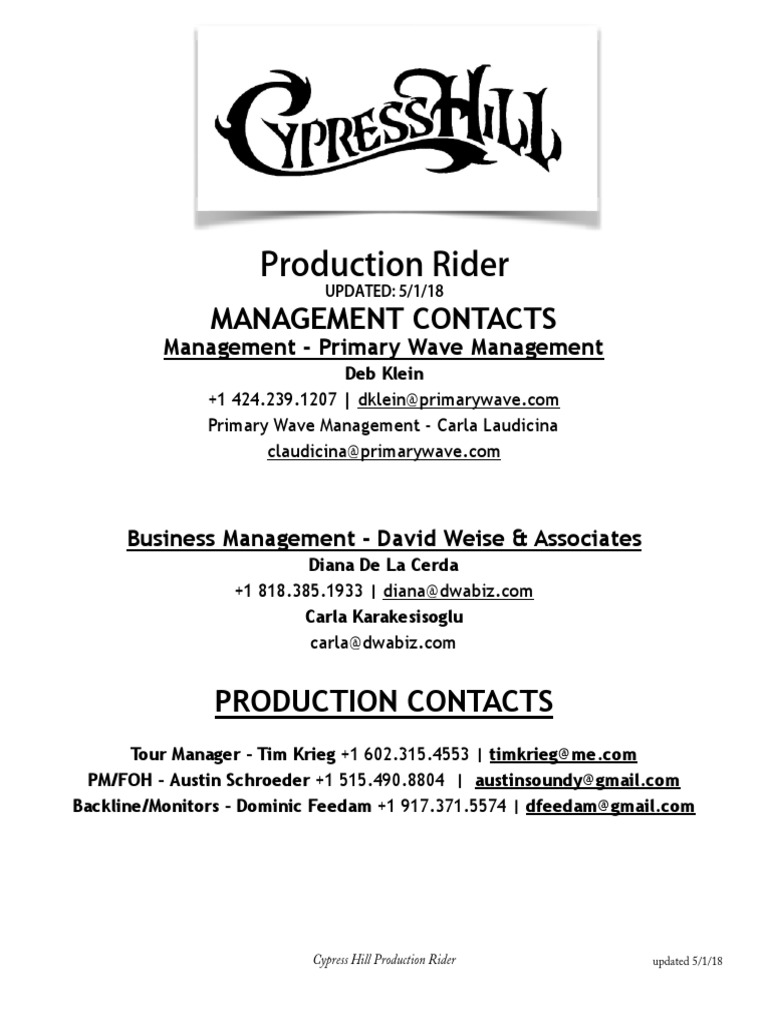 Cypress Hill Production Rider 2018 | PDF