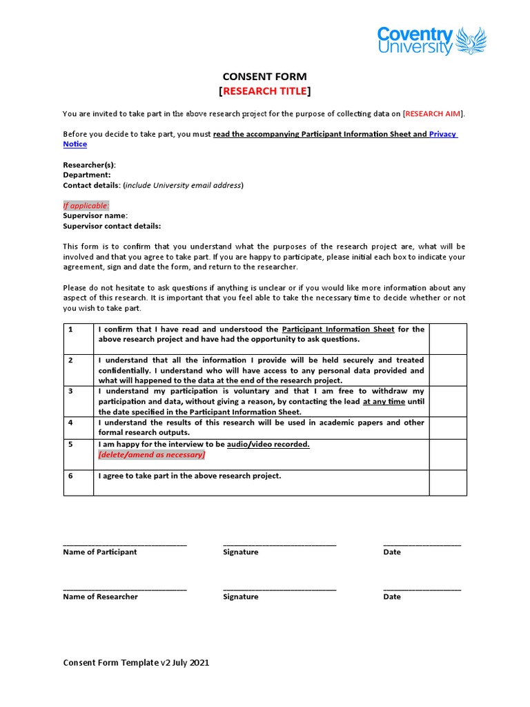 Consent Form Research Template v2 | PDF