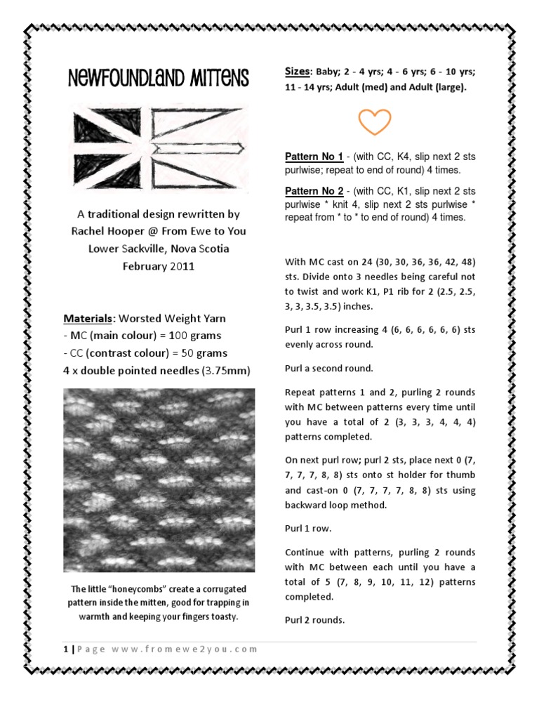 Newfoundland Mittens Pattern | PDF | Knitting | Polymers