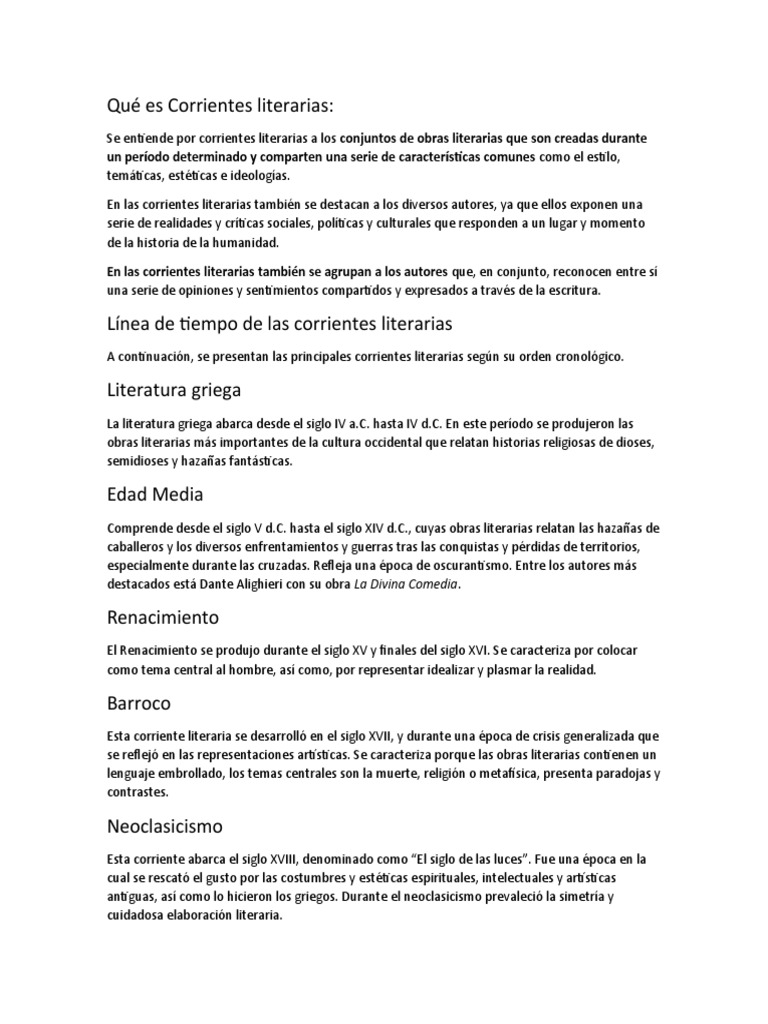 Qué es Corrientes literarias | PDF | Romanticismo | Renacimiento