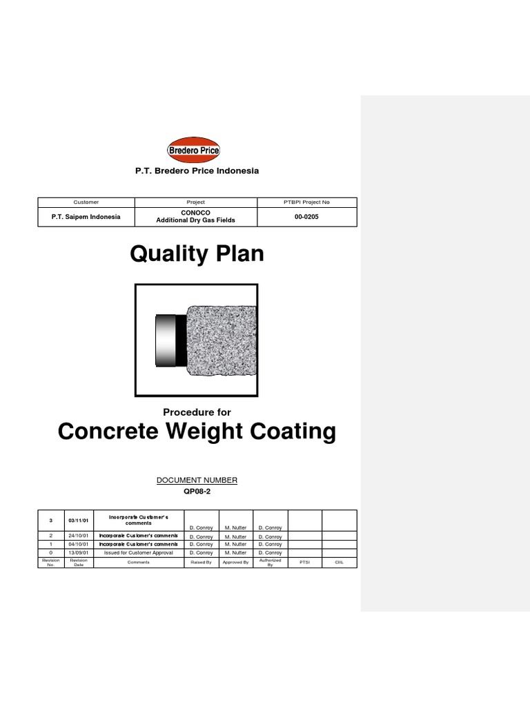 CP07 - Procedure For Concrate Weight Coating | PDF | Concrete | Pipe ...