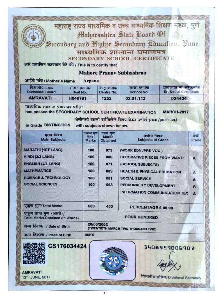 10Th Certificate | PDF
