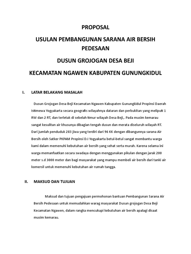 Contoh Proposal Air Bersih PROPOSAL USUL | PDF