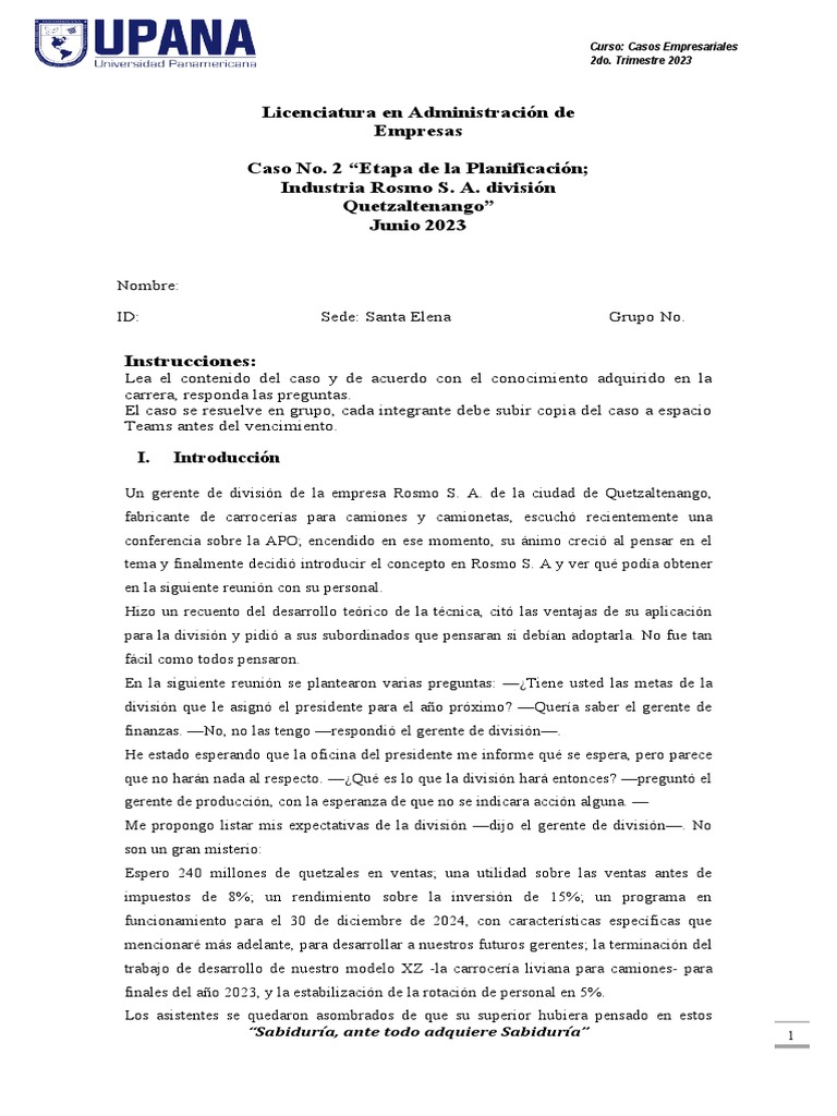 Planificación en Rosmo S. A. Quetzaltenango | PDF