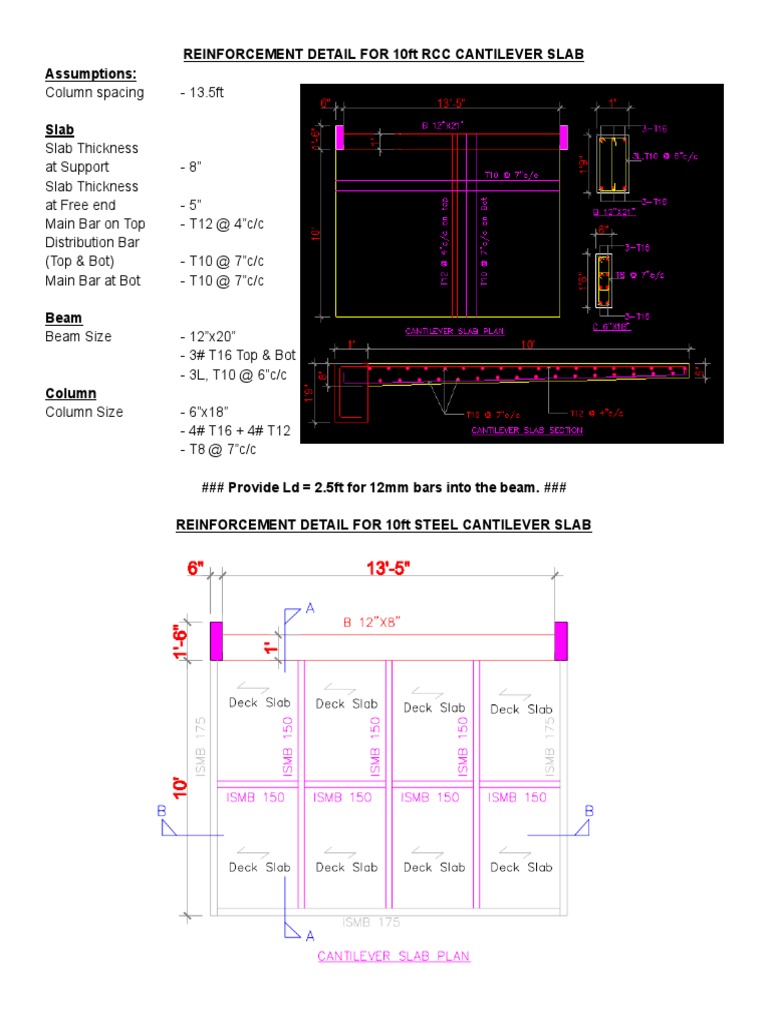 10ft RCC Cantilever Slab Reinforcement | PDF