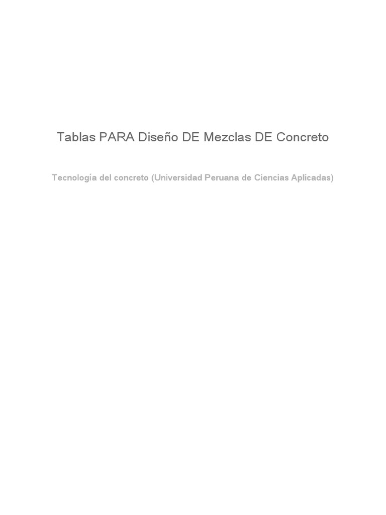 Tablas para Diseno de Mezclas de Concreto | Descargar gratis PDF | Hormigón | Materiales