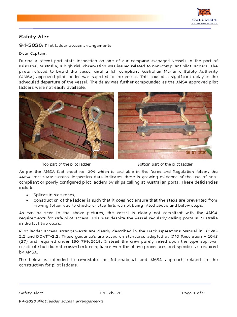 Pilot Ladder Safety Alert 2020 | PDF | Regulatory Compliance