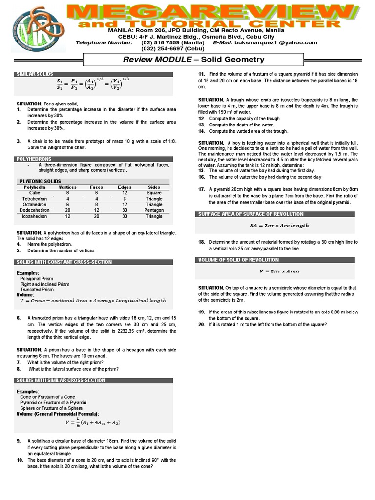 Review Module 05 - Plane and Solid Geometry Part 2 | PDF | Geometric ...