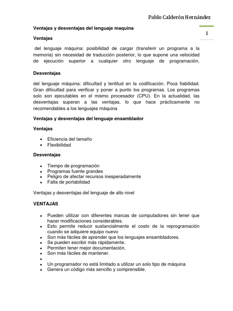 Ventajas y Desventajas Del Lenguaje M | PDF | Lenguaje de programación | Lenguaje ensamblador
