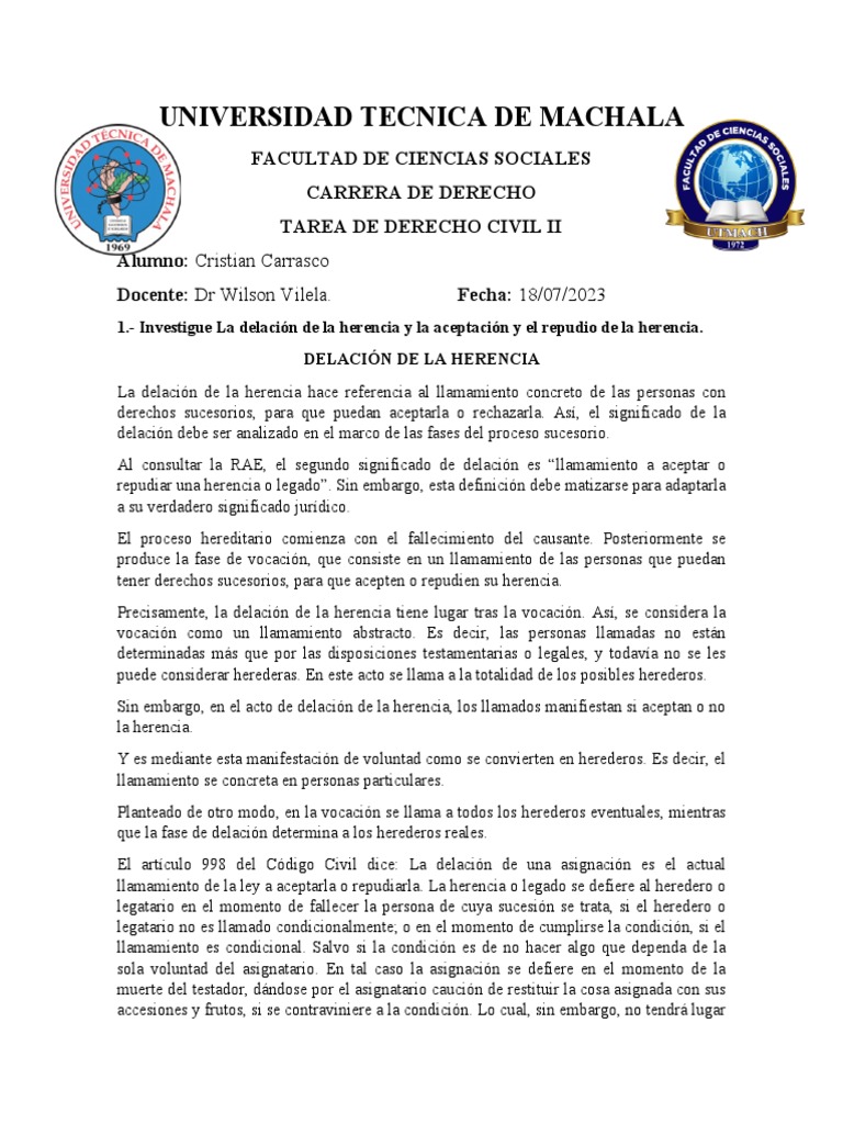Delación, Aceptación y Repudio de La Herencia | PDF | Herencia | Intestacy