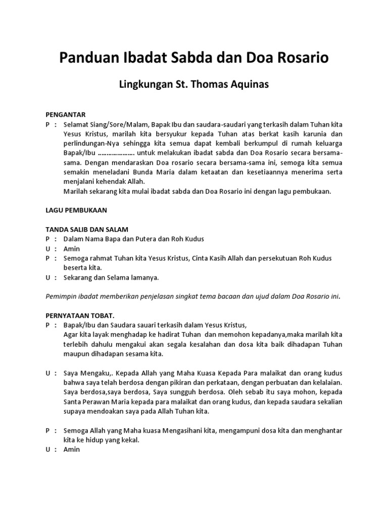 Panduan Ibadat Sabda Dan Doa Rosario | PDF