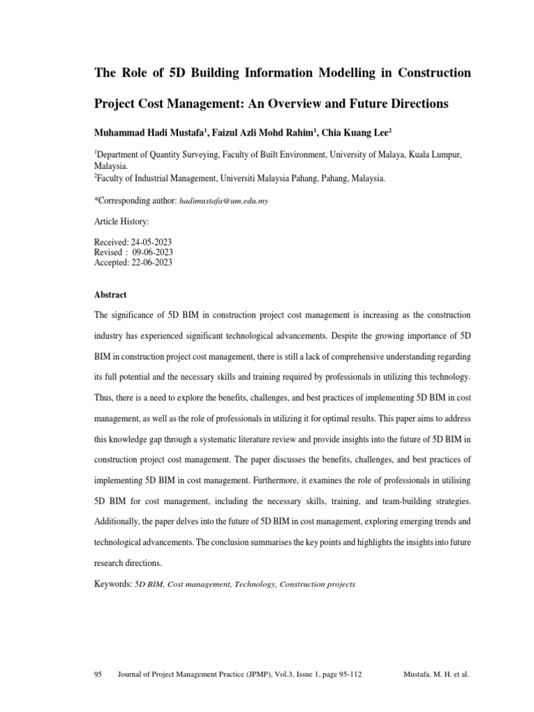 The Role of 5D Building Information Modelling in Construction Project ...