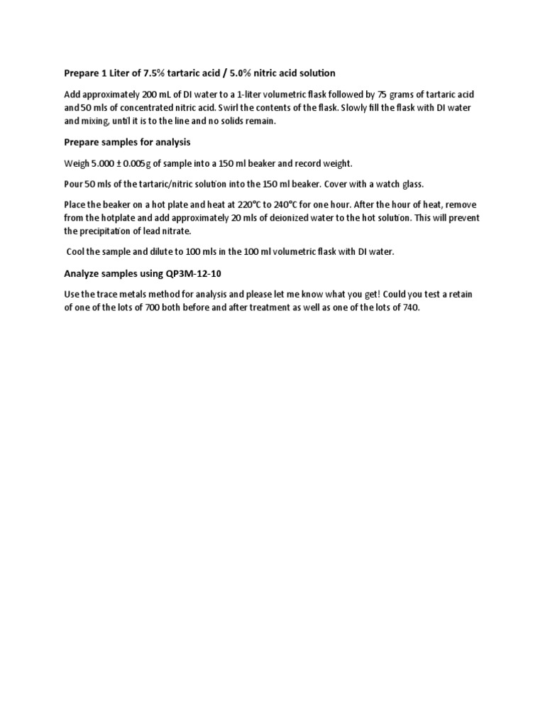 Tartaric Acid Digestion Procedure | PDF