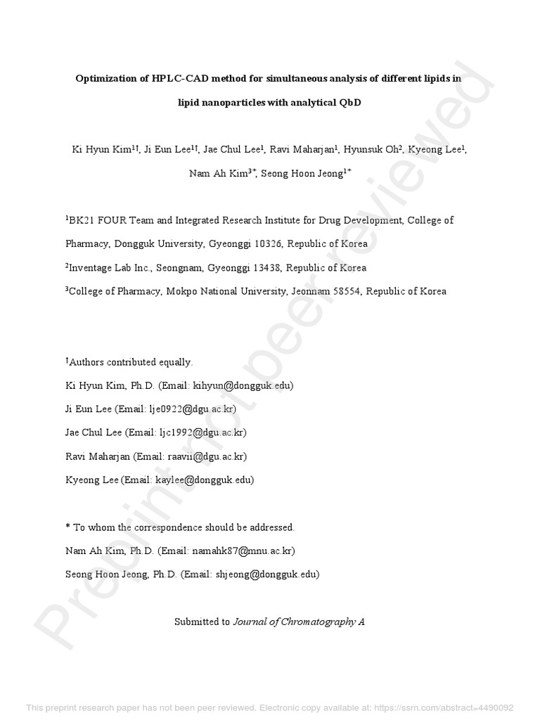 SSRN-id4490092 Optimization HPLC-CAD Method For Simultaneaus Analysis ...