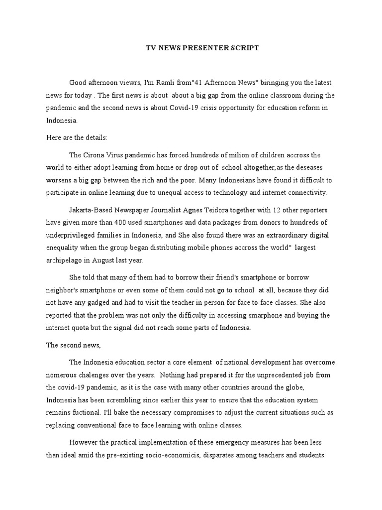 TV News Presenter Script | PDF | Educational Technology | News