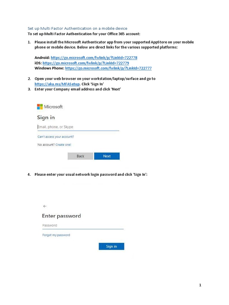 Office 365 Multi Factor Authentication Setup Guide Pdf Mobile App