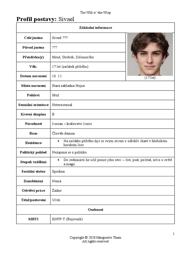 Character Profile Template | PDF