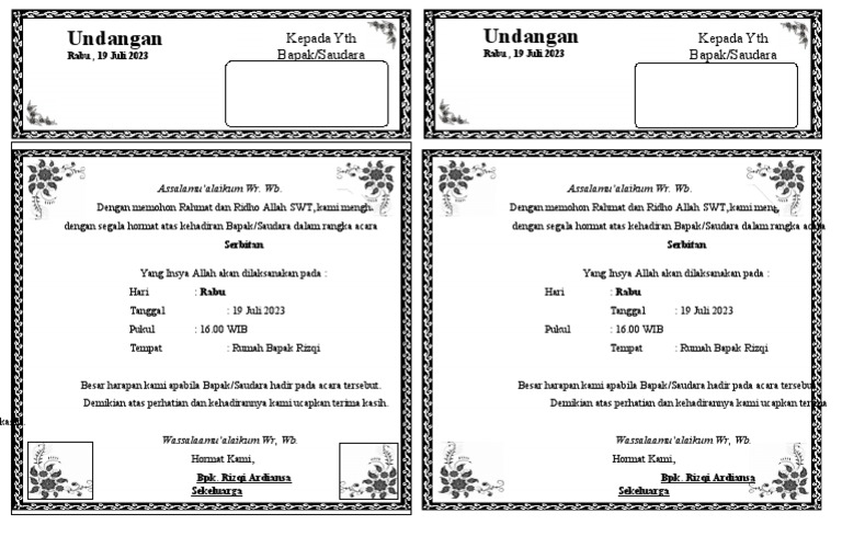 Undangan Selapan Bayi 19 Juli 2023 | PDF