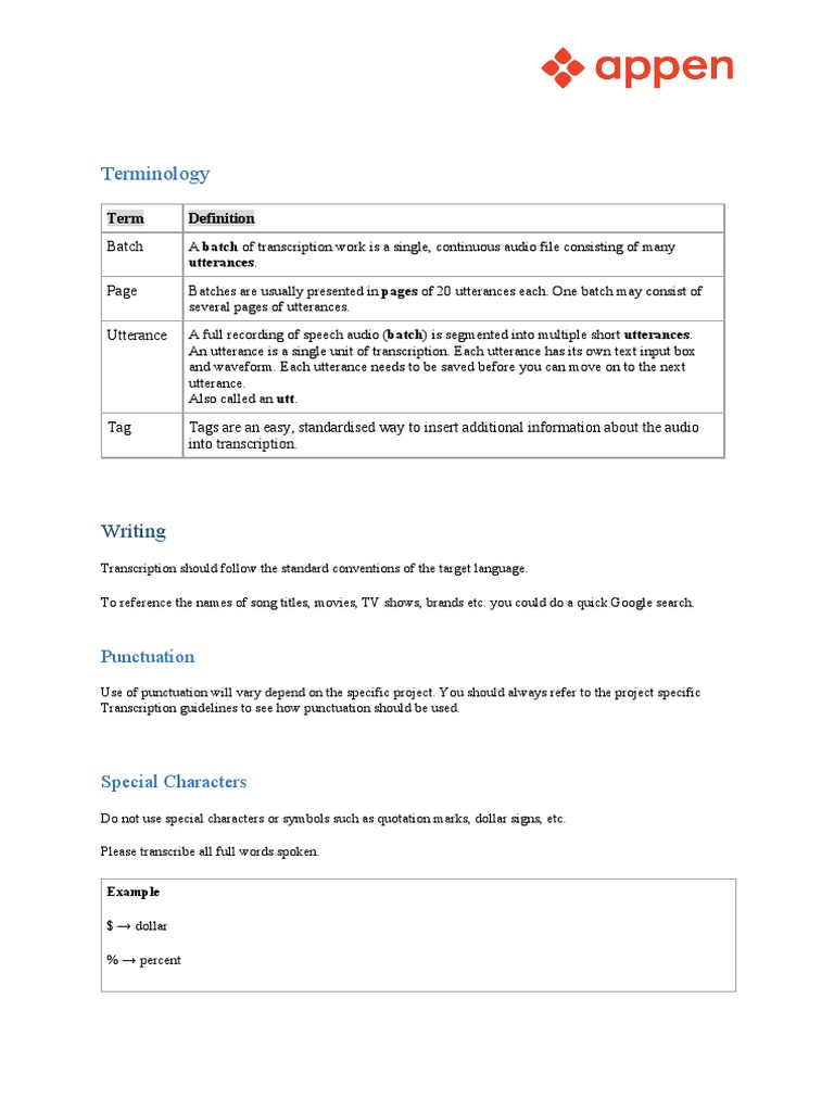 Transcription (Simple) Guidelines | PDF | Acronym | Word