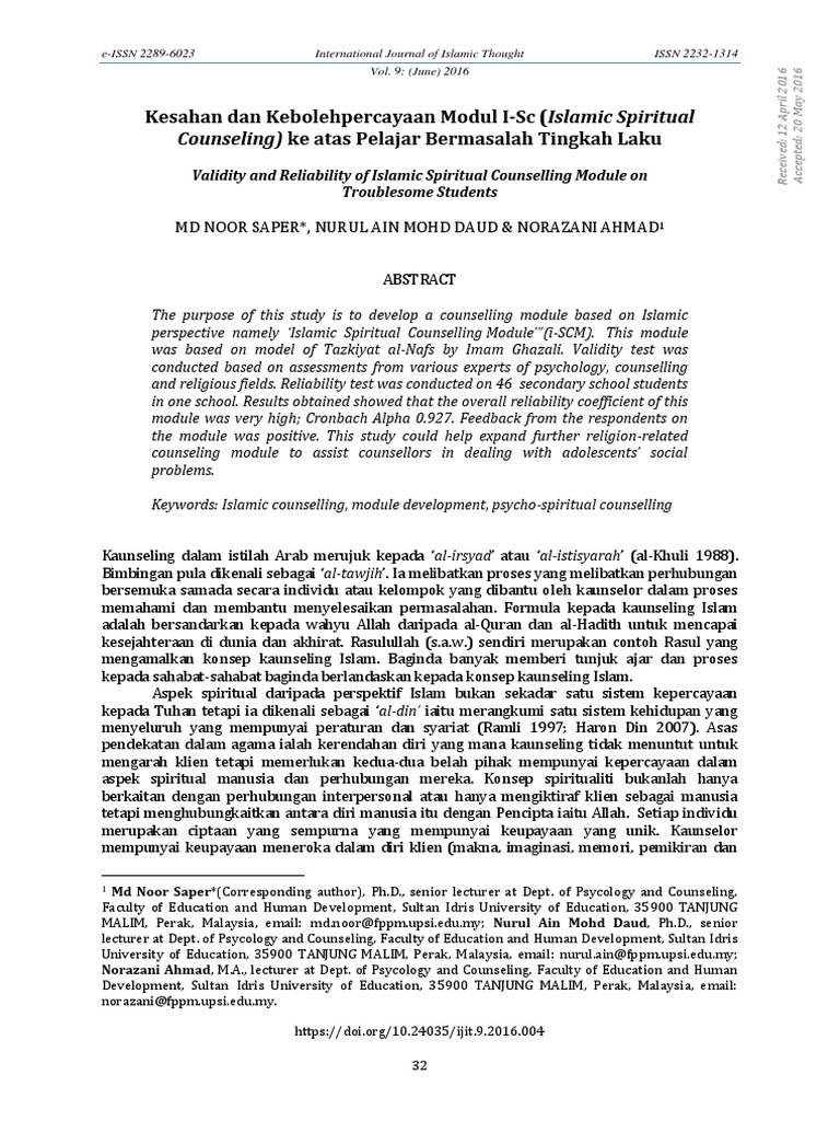 Kesahan Dan Kebolehpercayaan Modul I-Sc (Islamic Spiritual | PDF