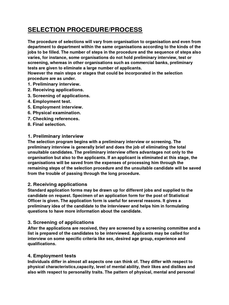 Selection Process | PDF | Physical Examination | Employment
