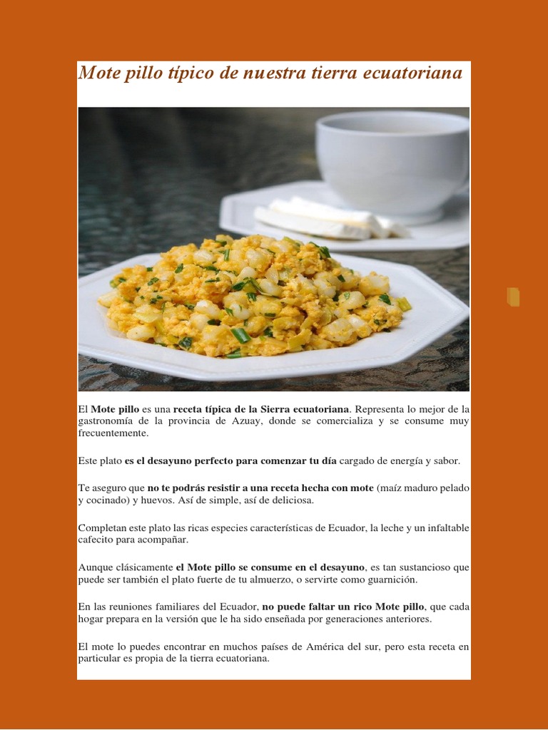 Mote Pillo: Receta y Origen Ecuatoriano | PDF | Maíz | Ecuador