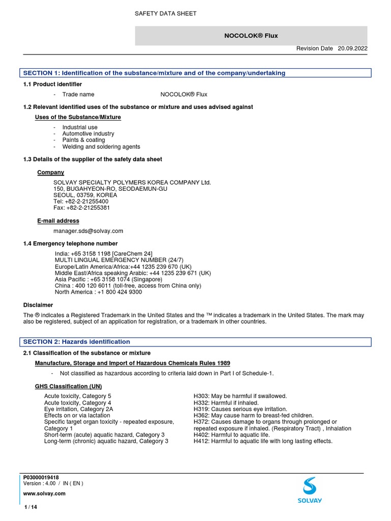 NOCOLOK® Flux -SDS_IN-EN-4_00 | PDF | Toxicity | Firefighting