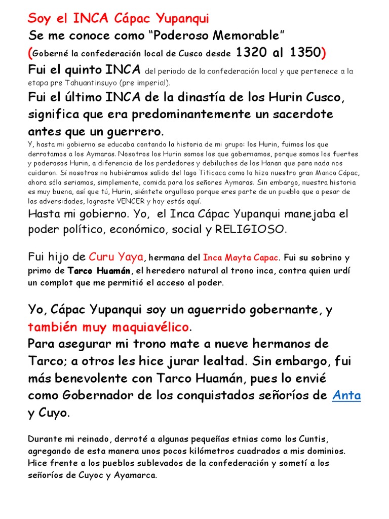 Cápac Yupanqui | PDF | Imperio Inca | Perú