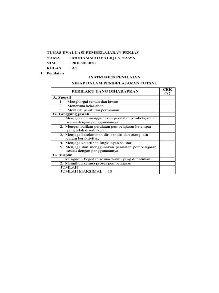 Instrumen Penilaian Keterampilan Futsal | PDF