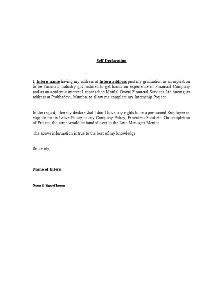 Internship Self Declaration Template | PDF | Career & Growth