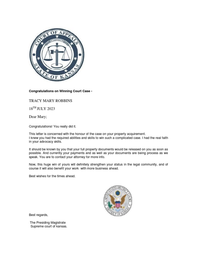 Congratulation Letter From Court | PDF