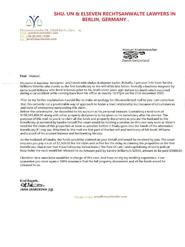 Letter Of Inheritance From Lawyer 2 Pdf